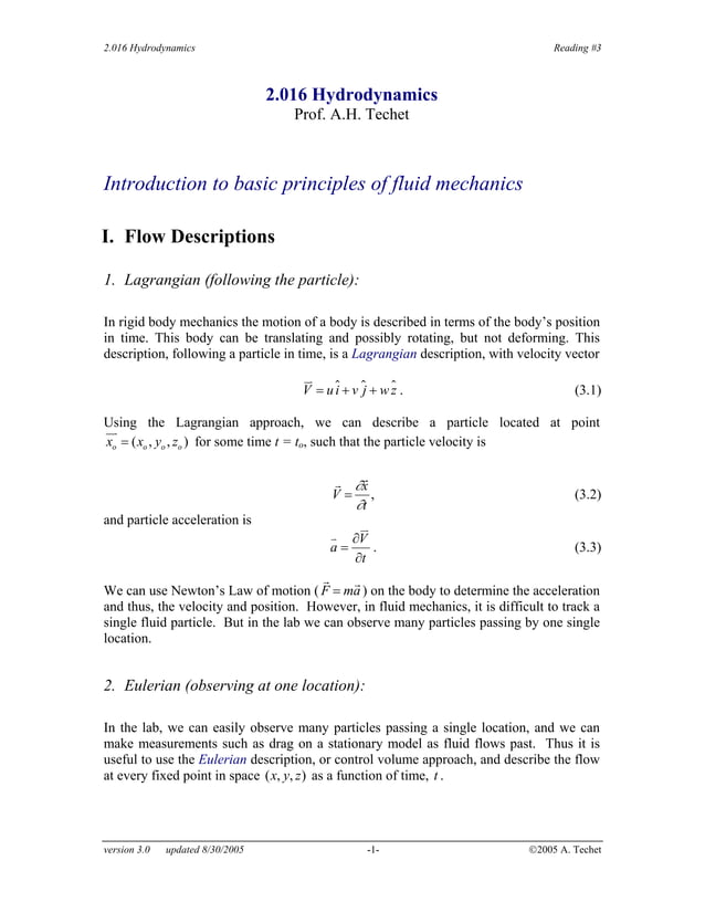 Introduction to basic principles of fluid mechanics | PDF