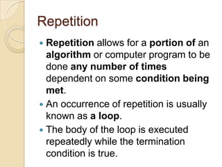 Introduction to basic programming repetition | PPTX