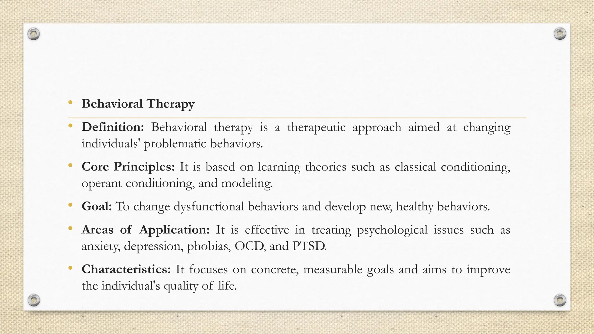 Introduction to Behavior Therapy" is a document that likely covers principles of behavior ...