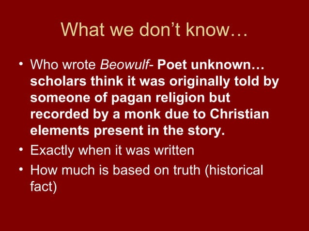 Introduction to beowulf | PPT | Poetry | Books and Literature
