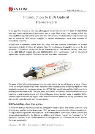 Introduction to BiDi Optical Transceivers | PDF | Computer Networking ...