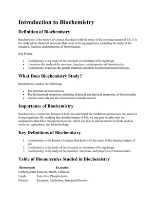 Introduction to Biochemistry and its importance | PDF | Chemistry | Science