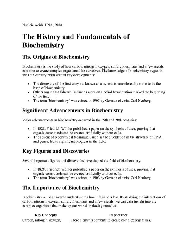 Introduction to Biochemistry and its importance | PDF