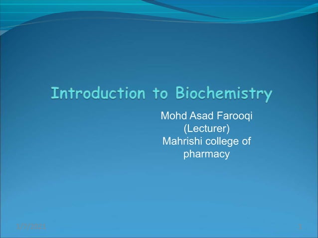 Introduction to biochemistry. | PPT