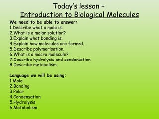 Introduction to biological molecules | PPT
