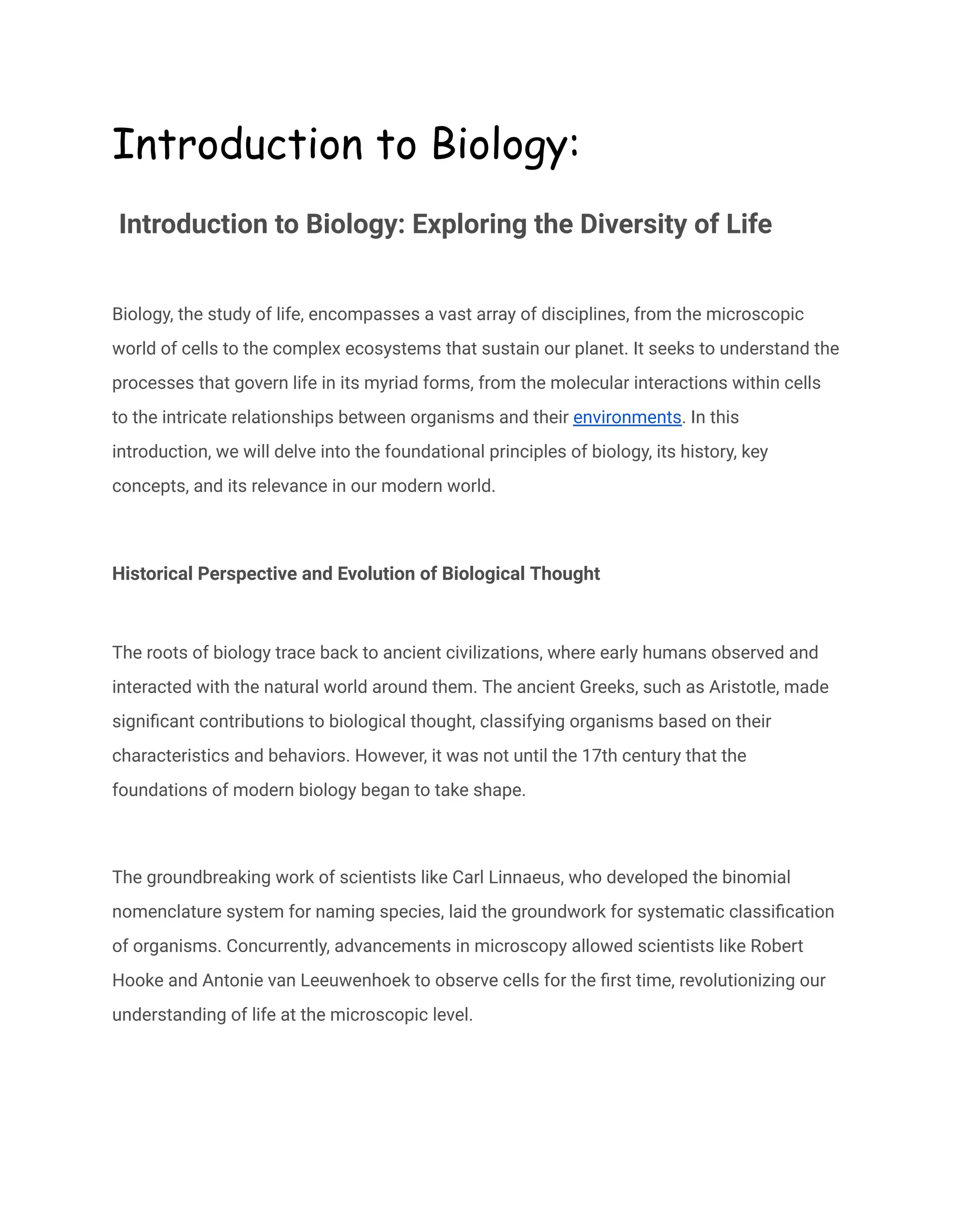 Intr Introduction to Biology: Exploring the Diversity of Life | PDF