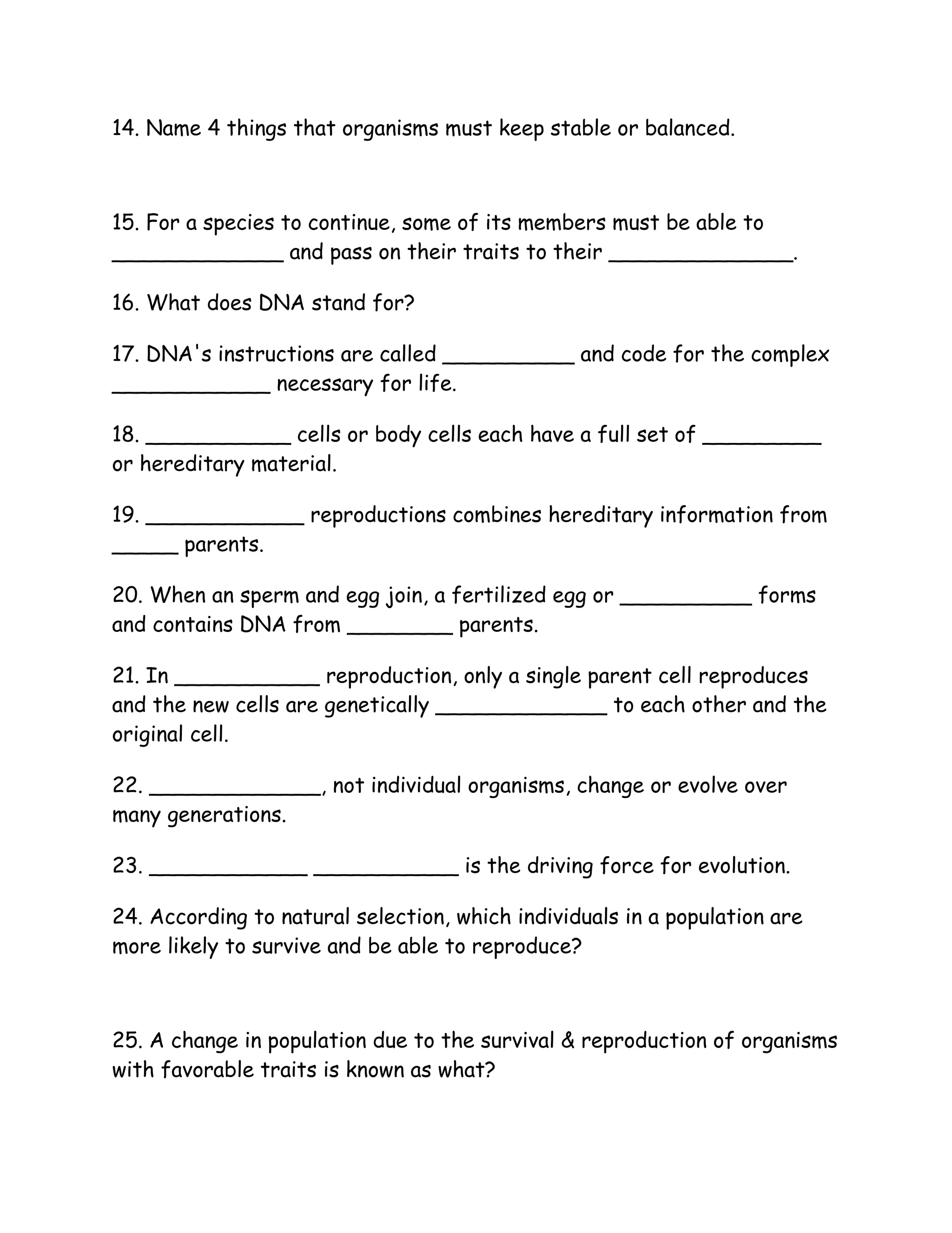 Introduction to biology worksheet from notes | DOCX