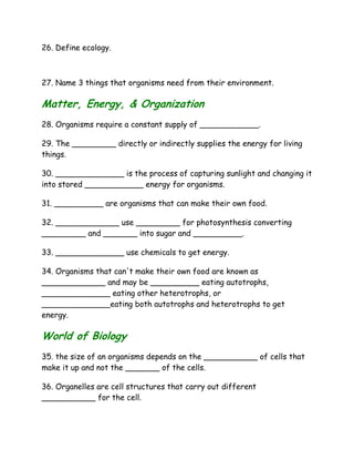 Introduction to biology worksheet from notes | DOCX