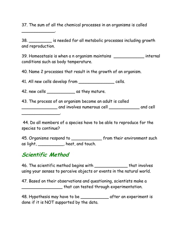 Introduction to biology worksheet from notes | DOCX