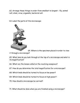 Introduction to biology worksheet from notes | DOCX