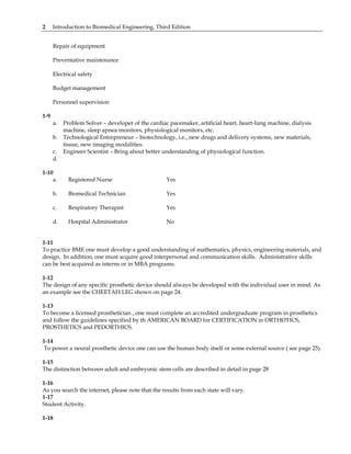 Answers to Exercises for Introduction to Biomedical Engineering (3rd Edition) by Enderle ...
