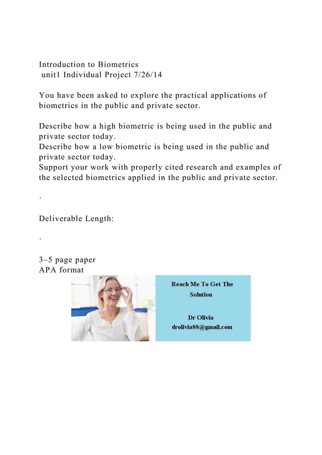 Introduction to Biometrics unit1 Individual Project 72614Y.docx
