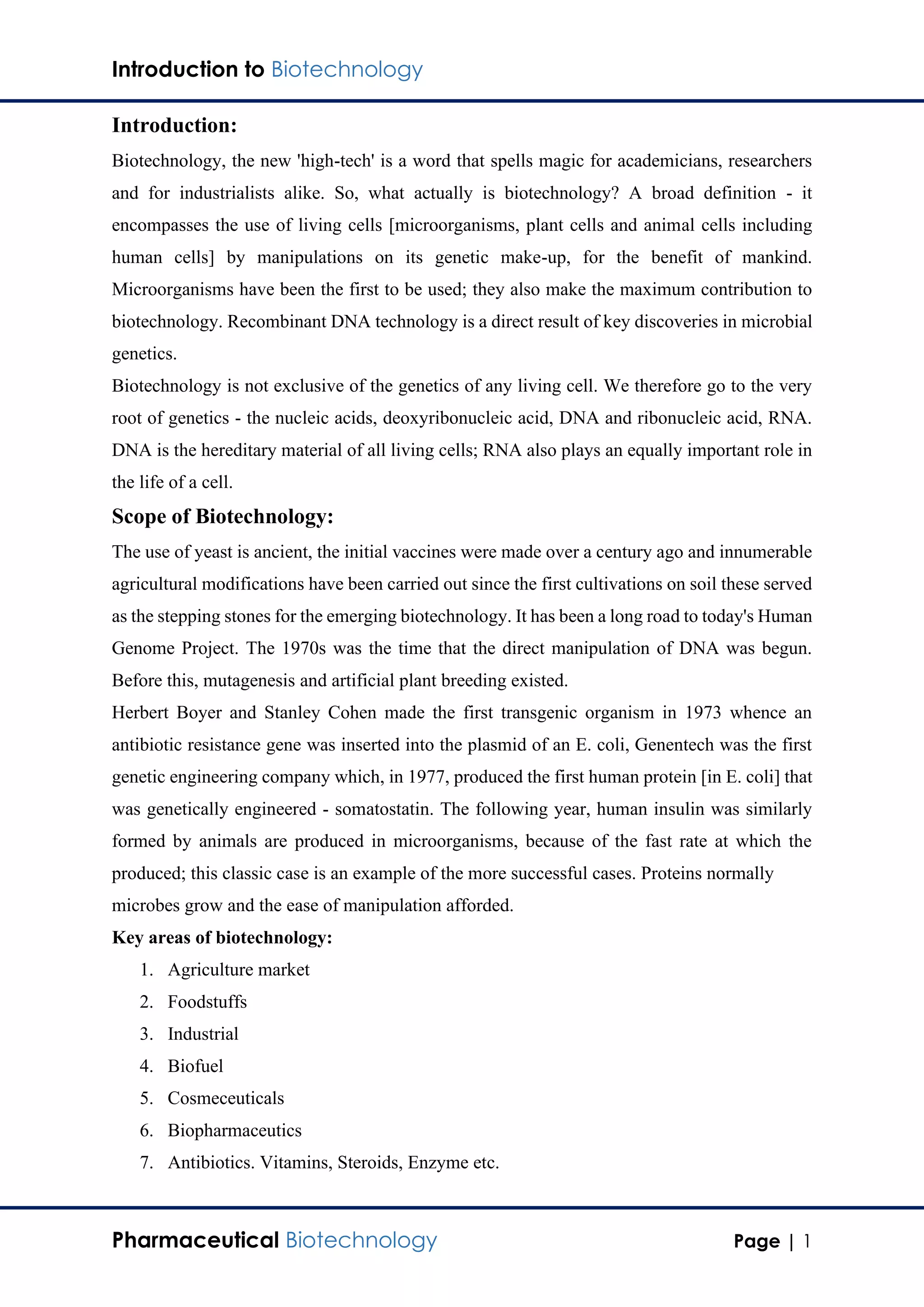 Introduction to Biotechnology.pdf | Biotech and Biomedical Industry ...
