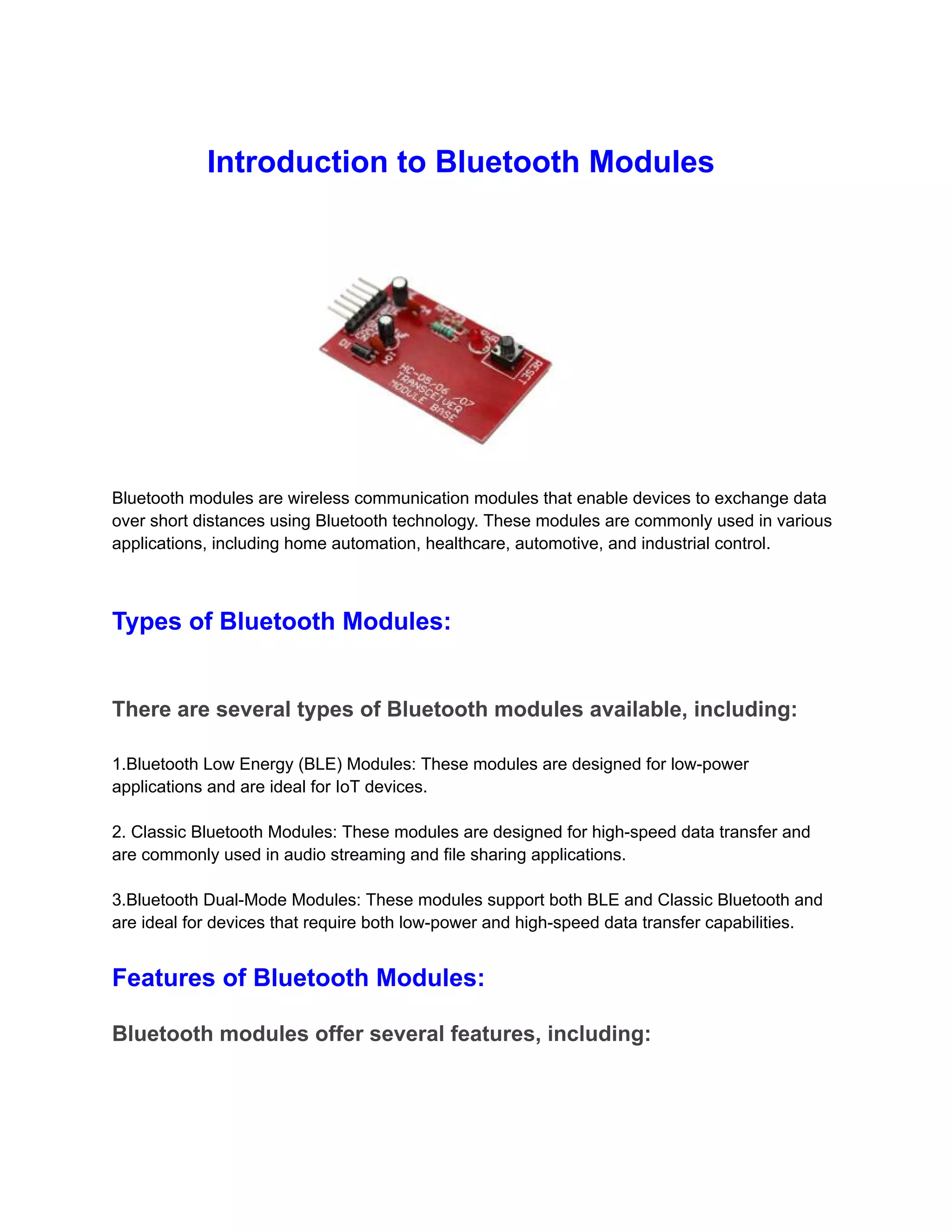 Exploring the World of Bluetooth Modules: Technology, Applications, and ...