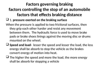 Braking system in automobile types and functions | PPTX