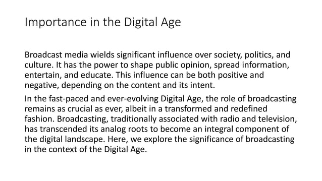 INTRODUCTION TO BROADCAST MEDIA- TV & RADIO Slides.pptx | History | Genres