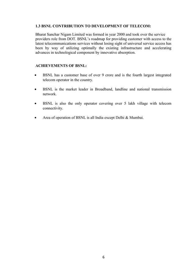 Introduction to bsnl | DOC | Computer Networking | Computing