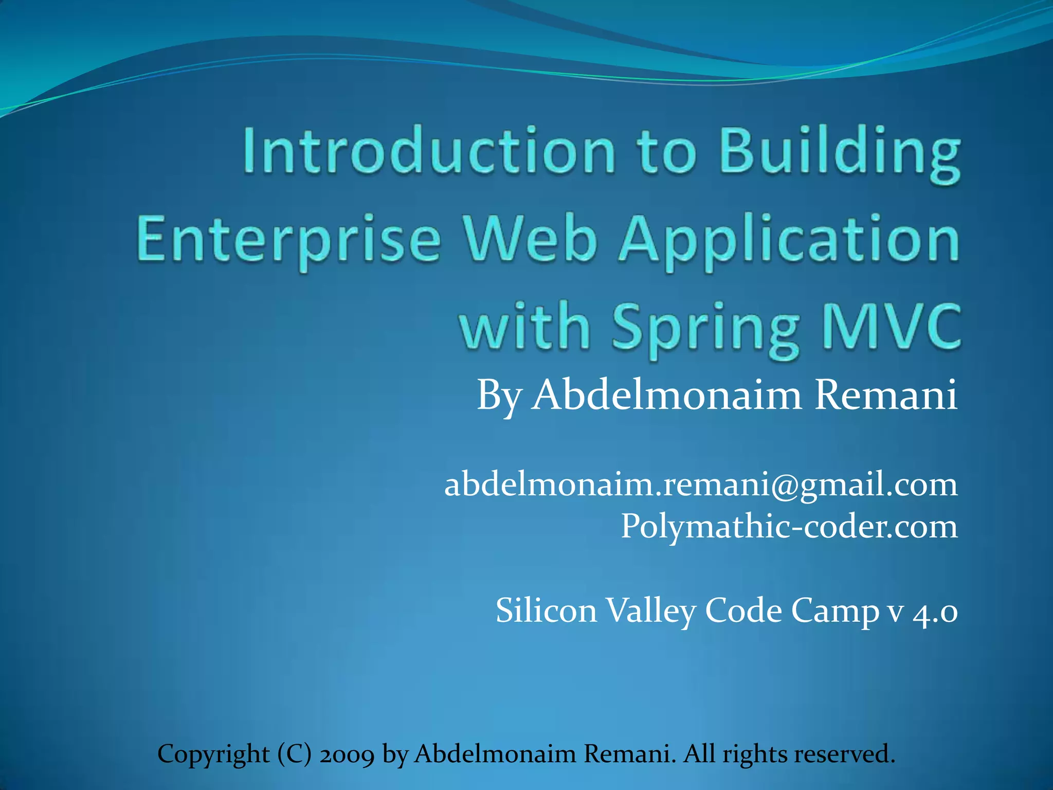Introduction To Building Enterprise Web Application With Spring Mvc Ppt