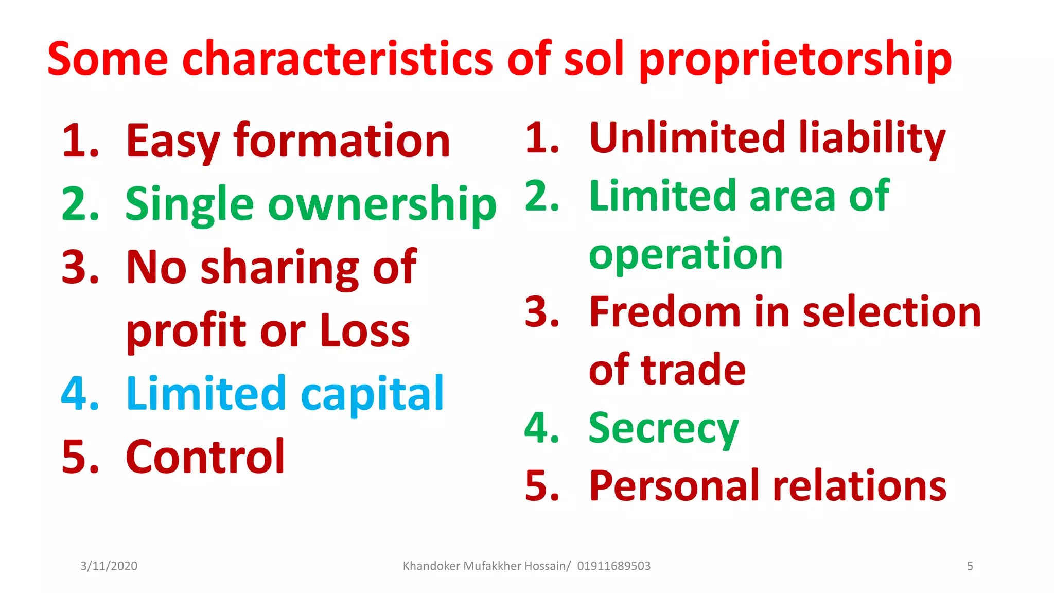 Introduction to business characteristics of sole proprietorship | PPTX