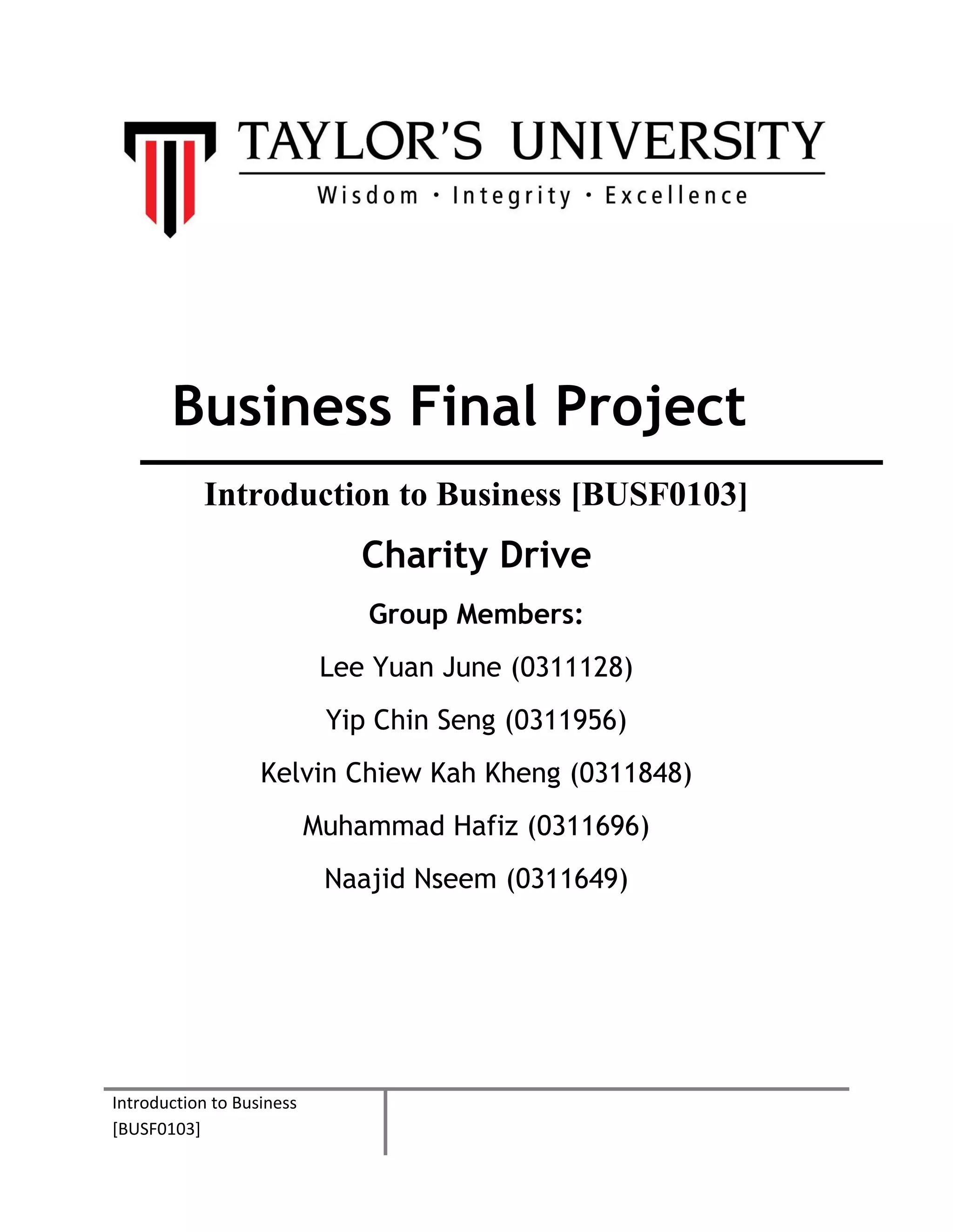 Introduction to business final project (final report) | DOC