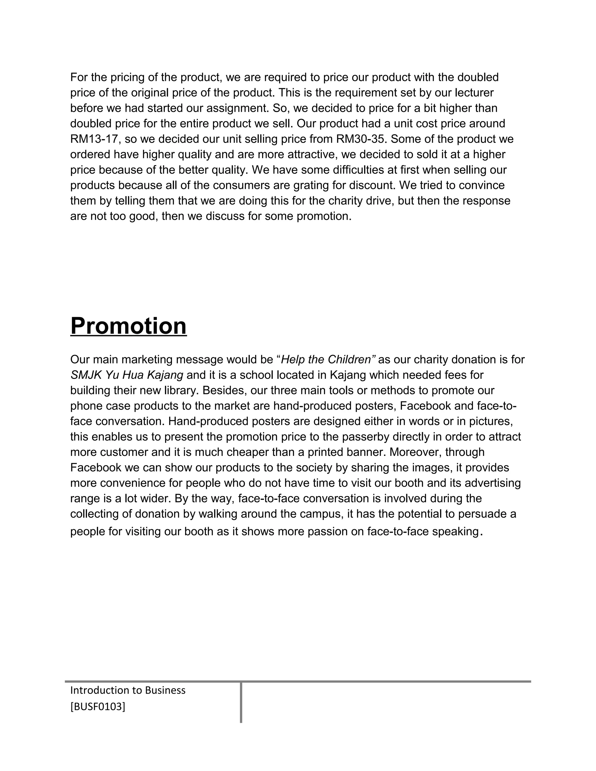 Introduction to business final project (final report) | DOC