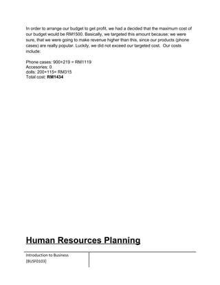 Introduction to business final project (final report) | DOC