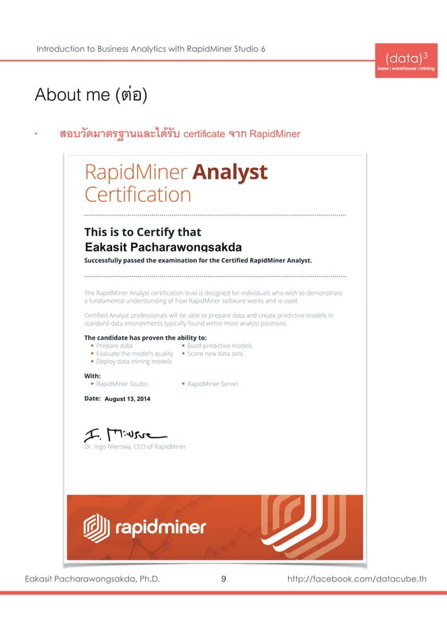 Introduction to Data Analytics with RapidMiner Studio 6 (ภาษาไทย) | PDF