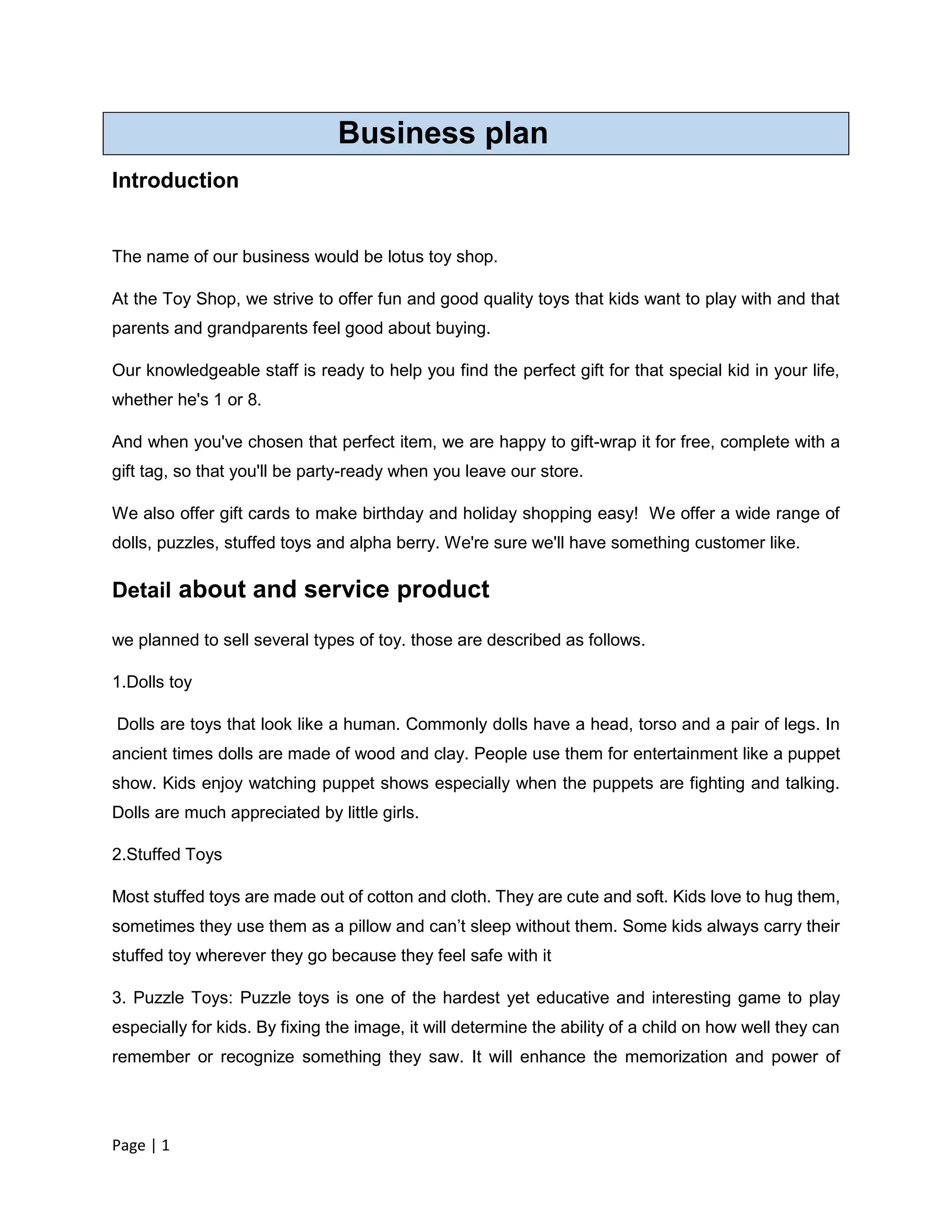 toy shop business plan, by sudipta saha aiub | PDF