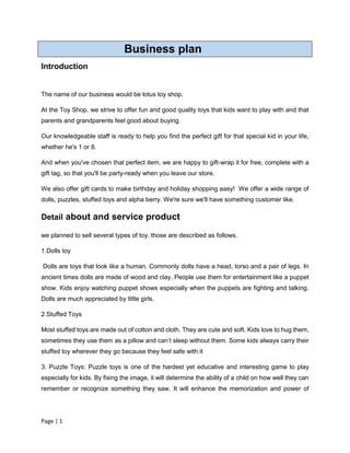 toy shop business plan, by sudipta saha aiub | PDF