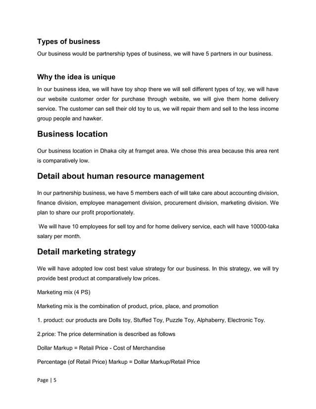 toy shop business plan, by sudipta saha aiub | PDF | Business ...