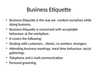 INTRODUCTION TO BUSINESS ETIQUETTE - AN OVERVIEW | PPTX