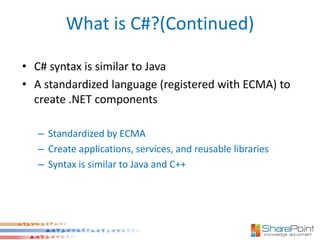 Introduction to C# | PPSX | Programming Languages | Computing