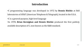INTRODUCTION TO C PROGRAMMING AND ITS FEATURES | PPTX