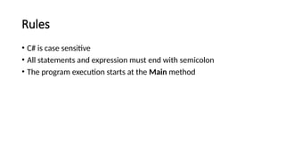 Introduction to C#.pptx for all BSIT students | PPT