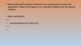 Introduction of C# ,Data types, Operators | PPTX