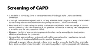 Introduction to CAPD - Signs & Symptoms | PPTX