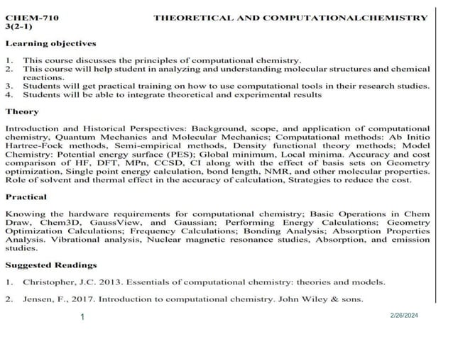 Introduction to Computational chemistry- | PPT