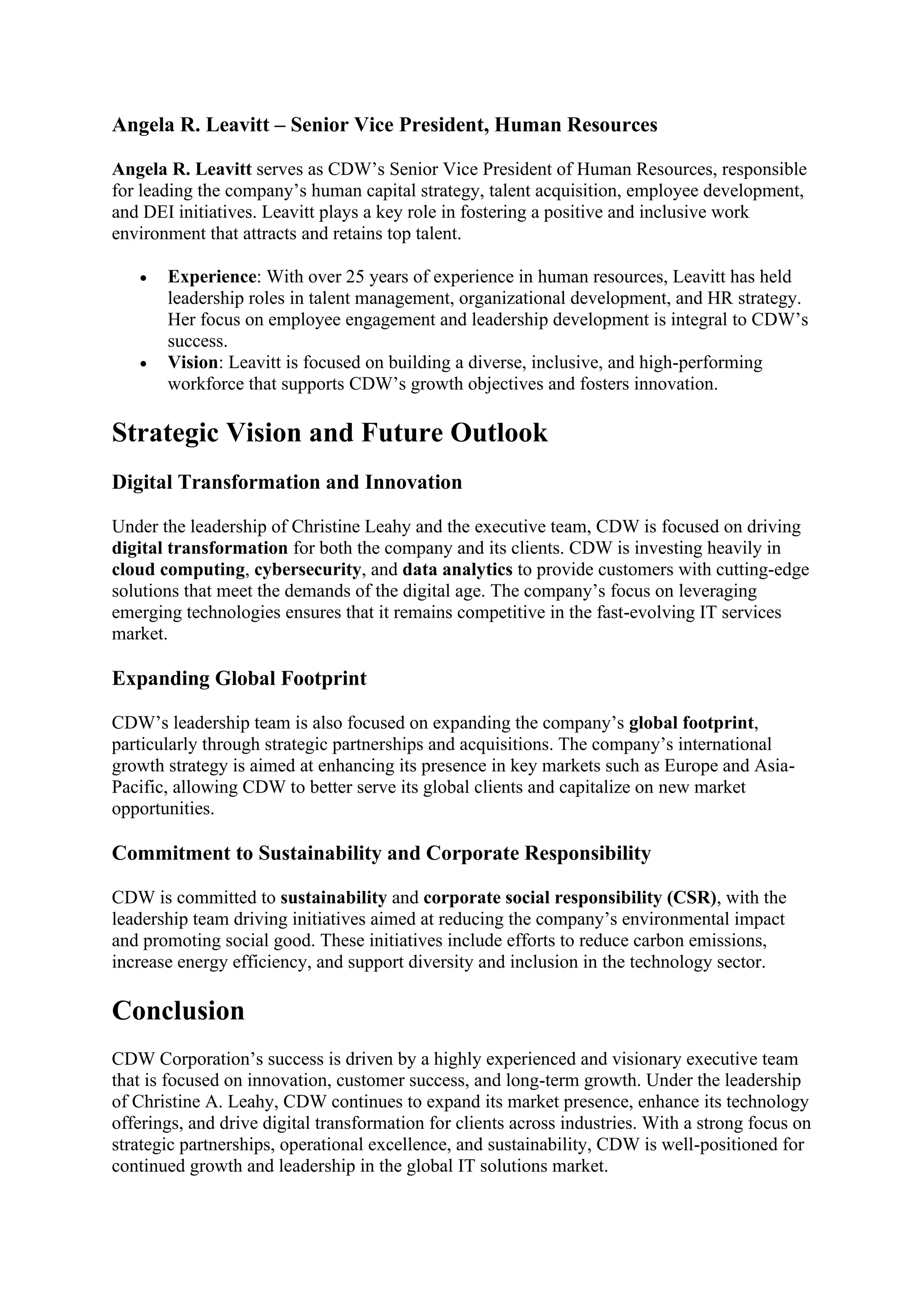 Leadership and Executive Team of CDW Corporation | PDF