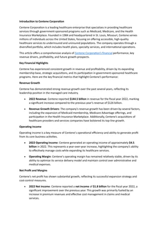 Centene Corporation: A Comprehensive Financial Overview | PDF