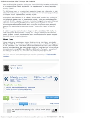 Introduction to change data capture in sql server 2008 tech republic | PDF