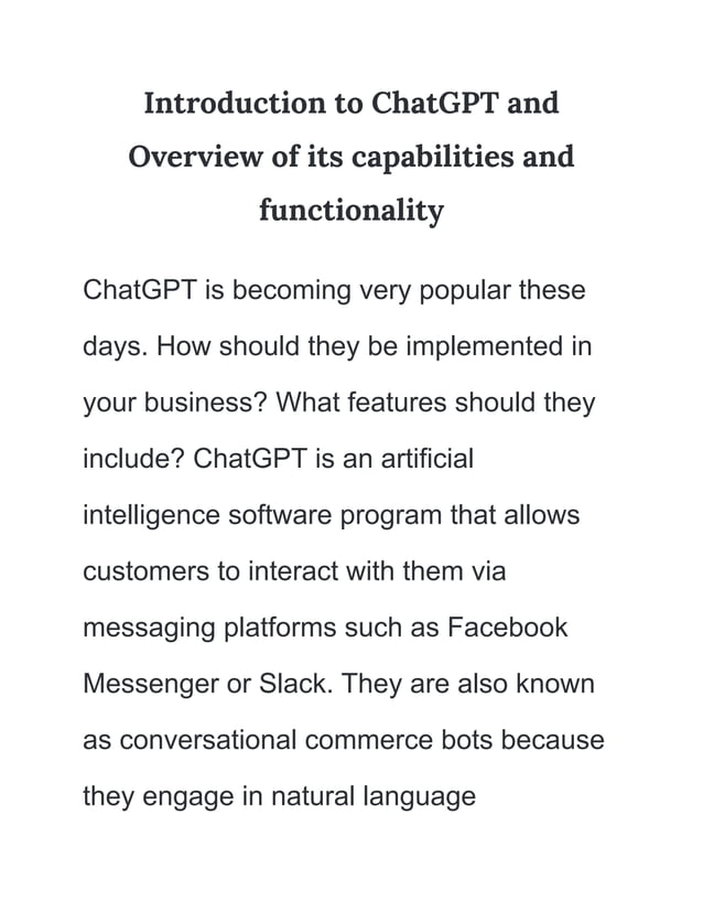 Introduction to ChatGPT and Overview of its capabilities and ... Introduction to ChatGPT and Overview of its capabilities and ...