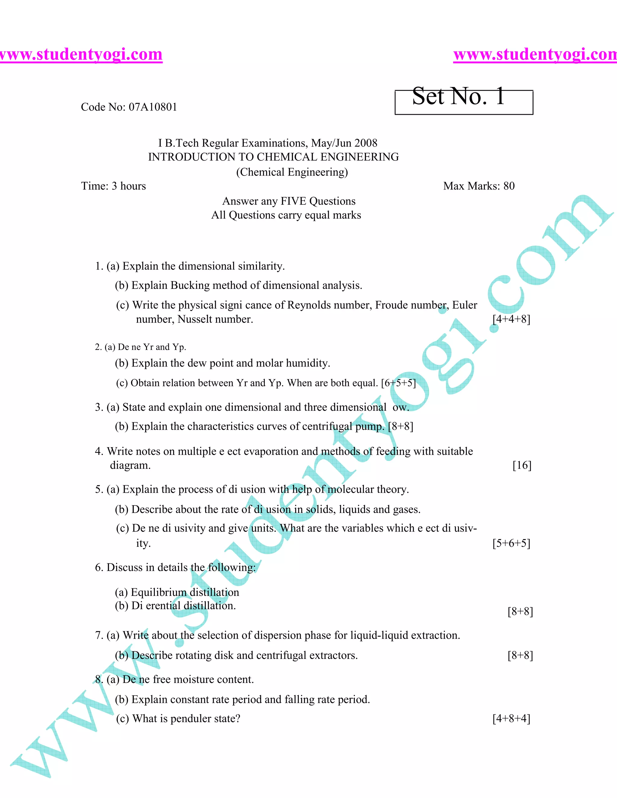 Introduction to chemical engineering Jntu Model Paper{Www.Studentyogi ...