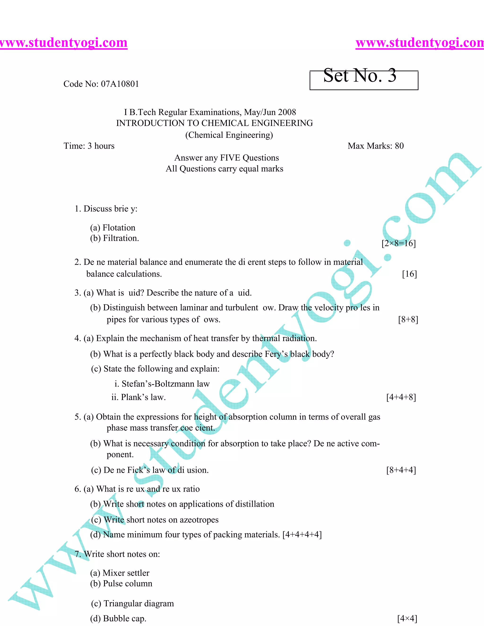 Introduction to chemical engineering Jntu Model Paper{Www.Studentyogi ...