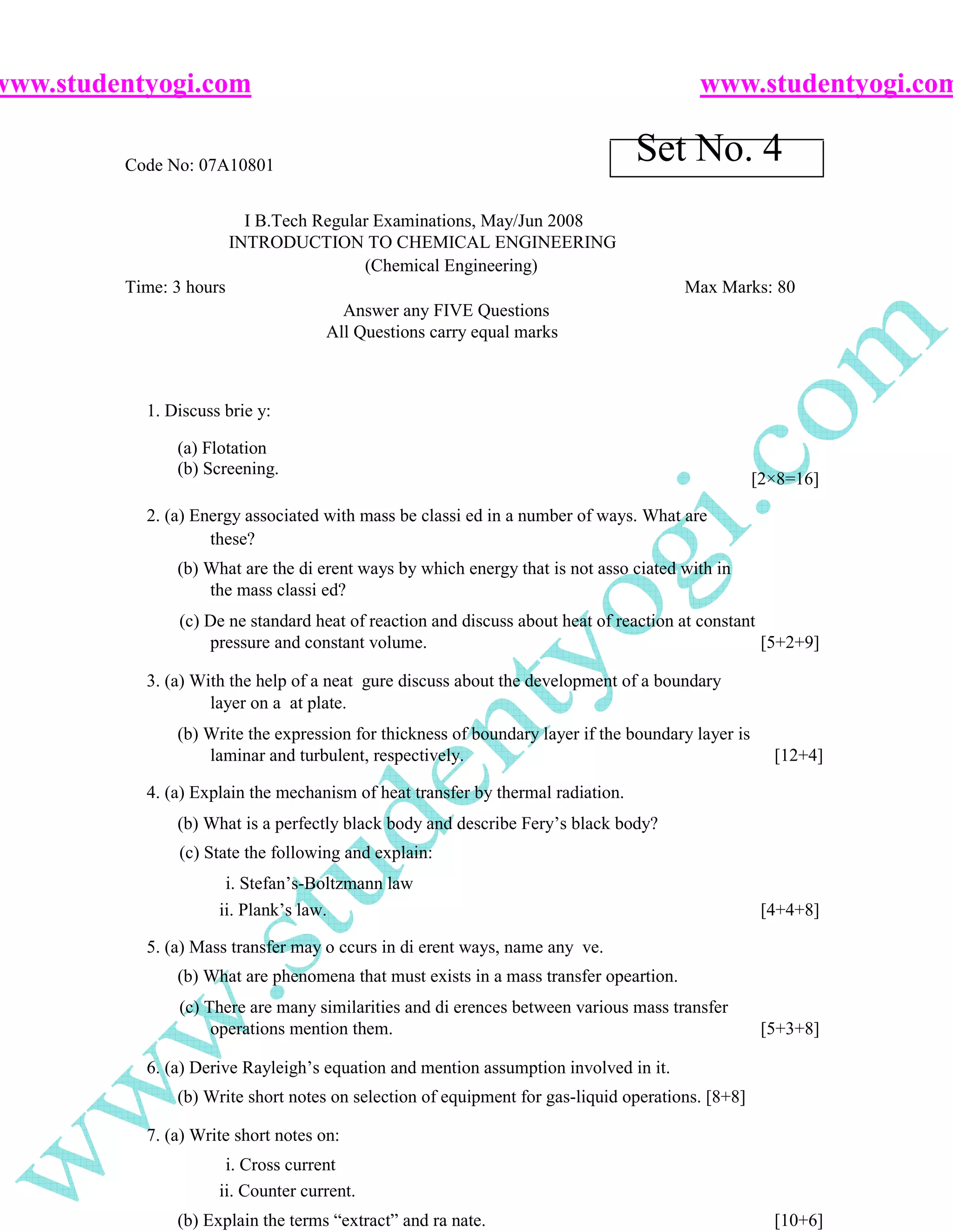 Introduction to chemical engineering Jntu Model Paper{Www.Studentyogi ...
