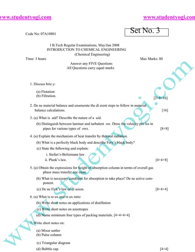 Introduction to chemical engineering Jntu Model Paper{Www.Studentyogi ...