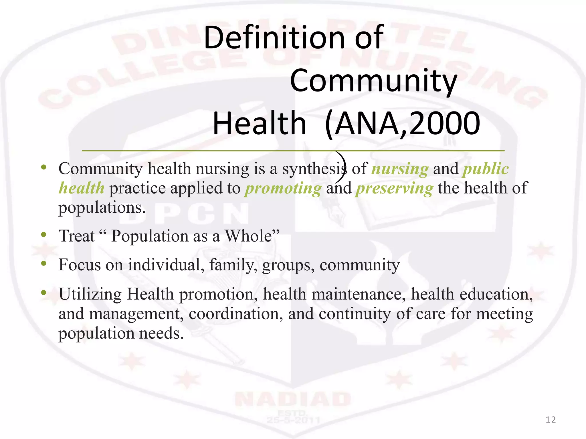 Community Health Nursing Introduction | PPSX