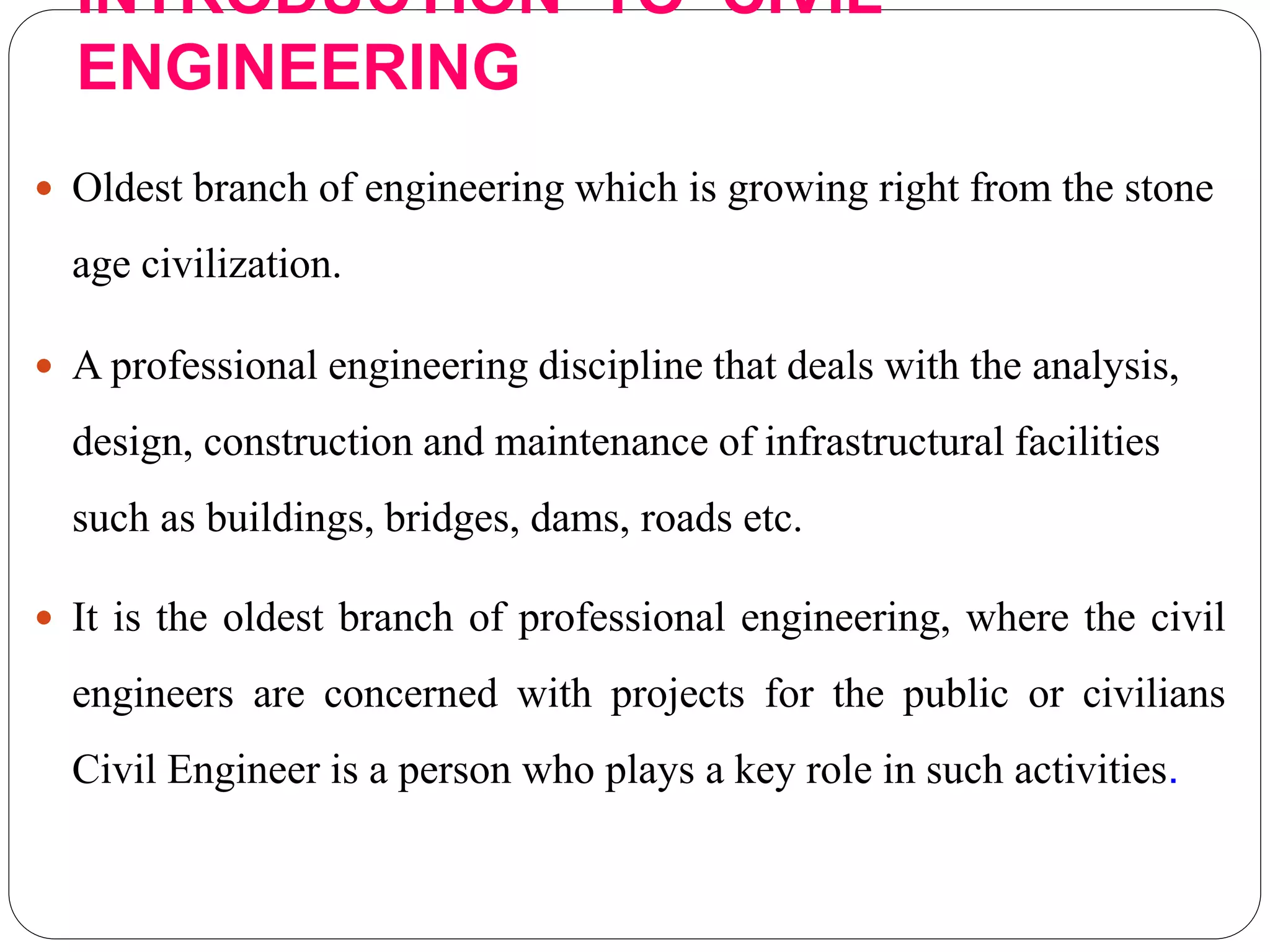 Introduction to civil engineering | PPTX