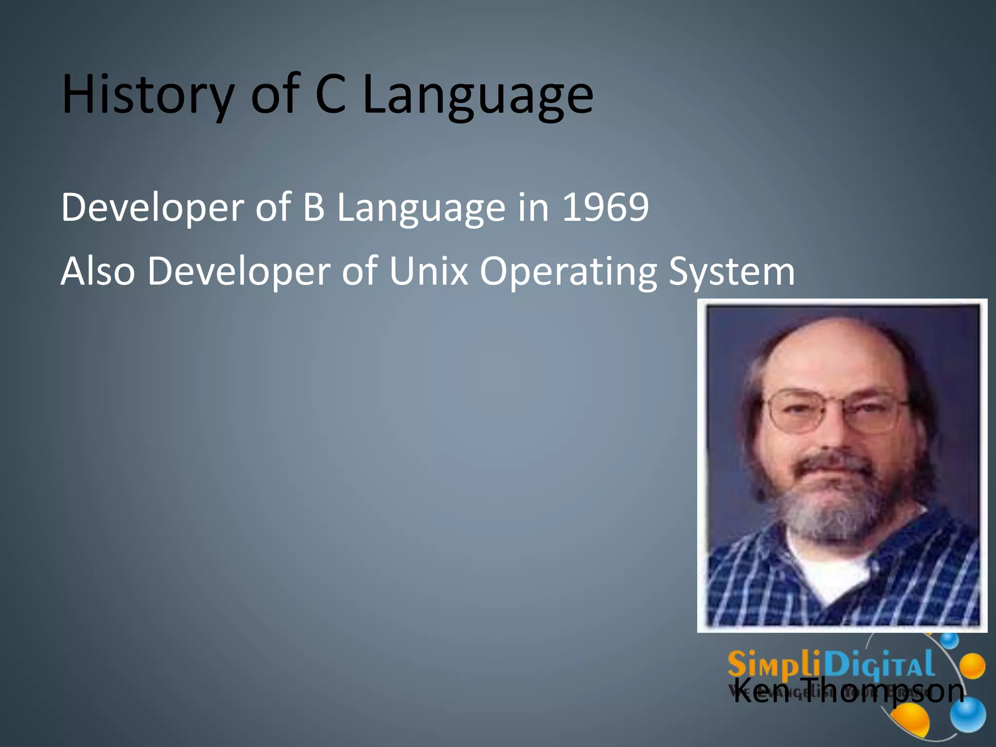 Introduction to c language | History of C language | PPT