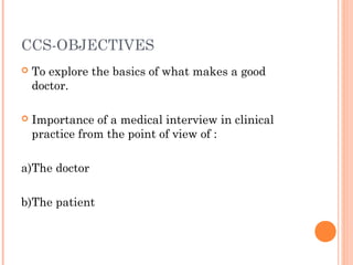 Introduction to clinical communication skills.pptx 2011 | PPT