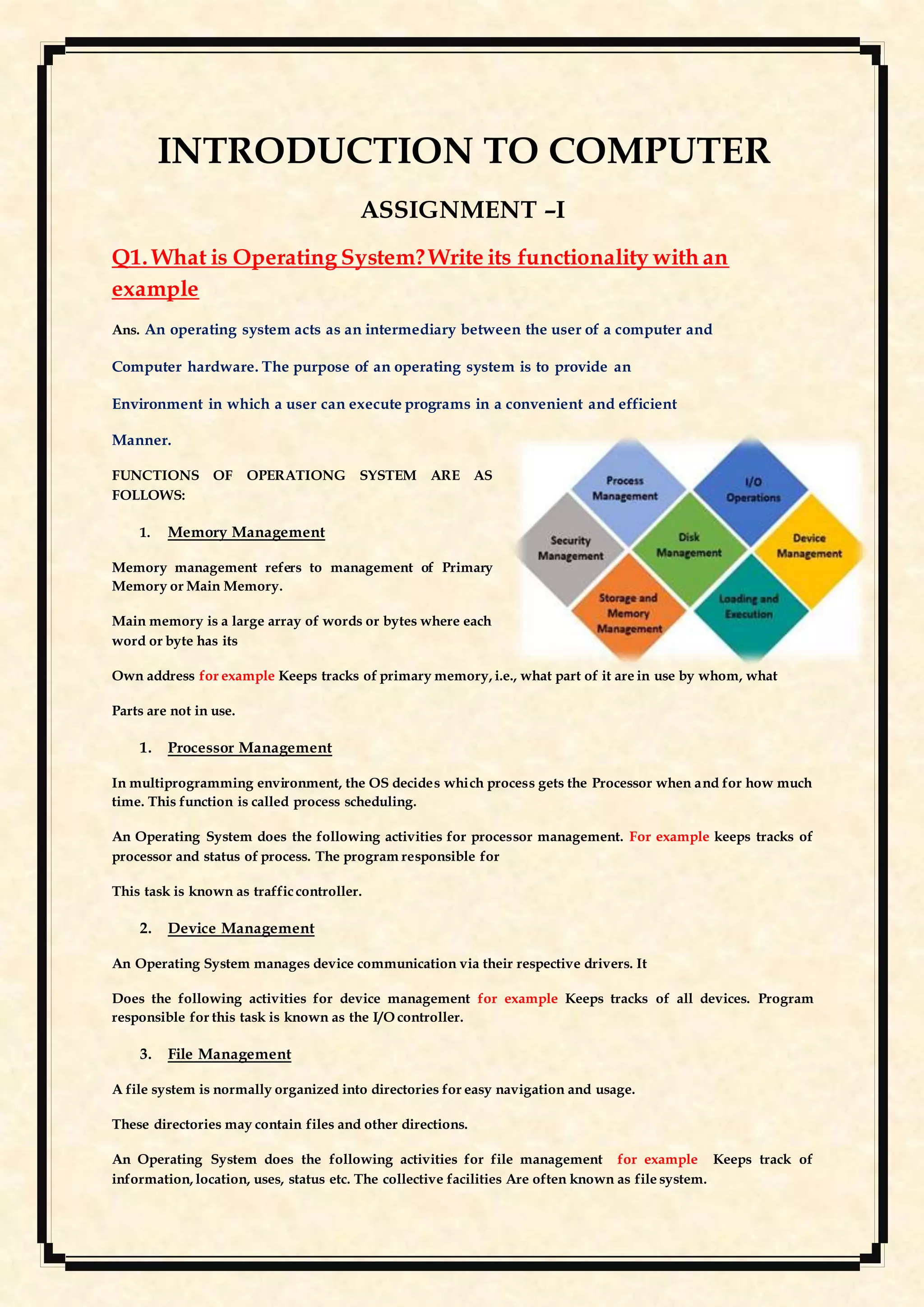 Introduction to computer | DOCX | Operating Systems | Computer Software and Applications